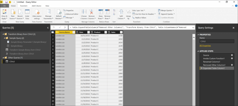 Import CSVs with Filenames from a Folder in Power BI